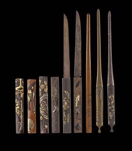 Nine Japanese Mixed Metal Sword Fittings