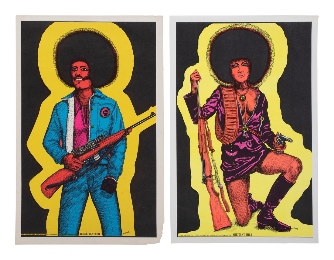 [black Power]. A Group Of 9 Black Power Blacklight/day Glo Posters ...