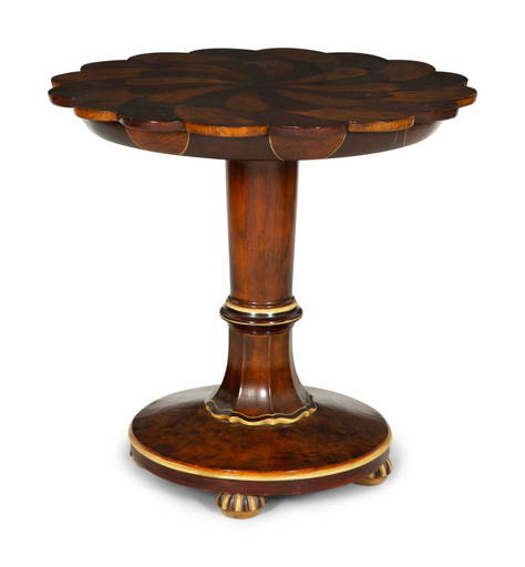 A Rosewood And Walnut Lobed Top Pedestal Base Side Table