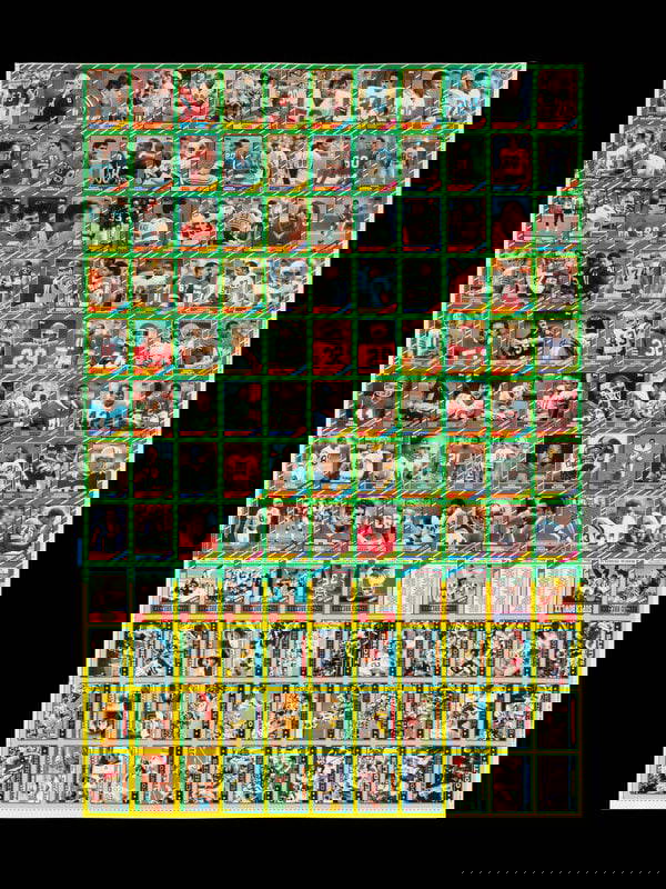 An Uncut Sheet Of 1986 Topps Football Cards Featuring Jerry Rice And ...