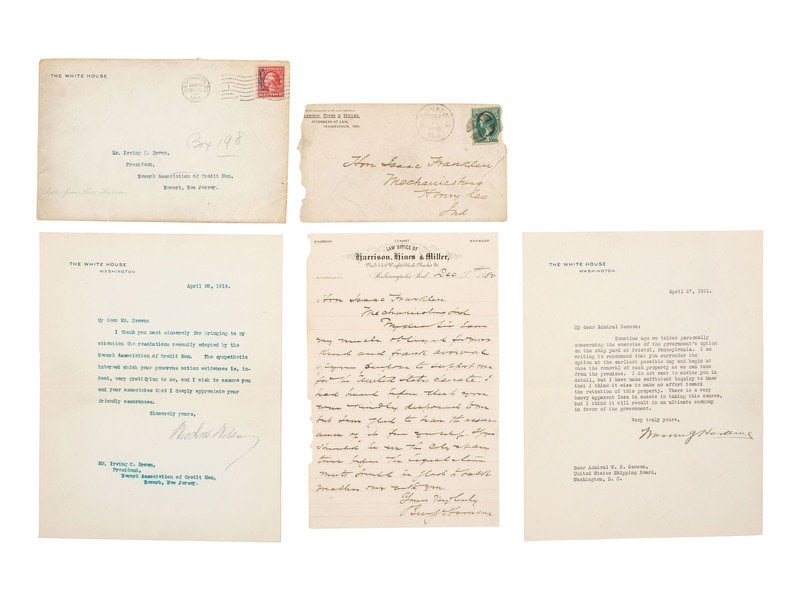 [politics]. 3 Letters Signed By Benjamin Harrison, Woodrow Wilson ...
