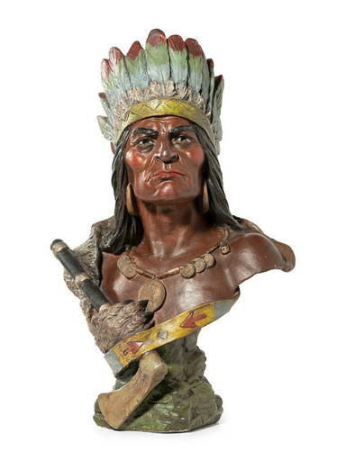 A Painted Plaster Bust Of Native American