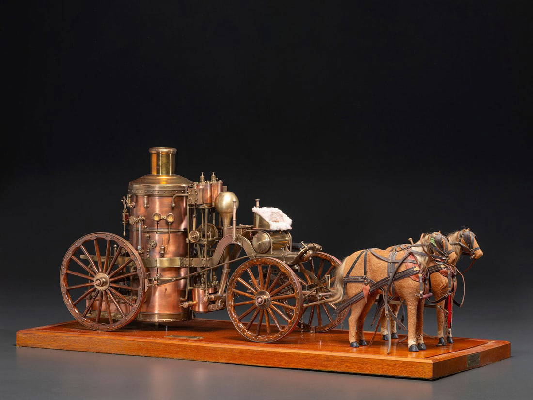 A Copper And Wood Horse-drawn Steam-powered Fire Engine Model Auction