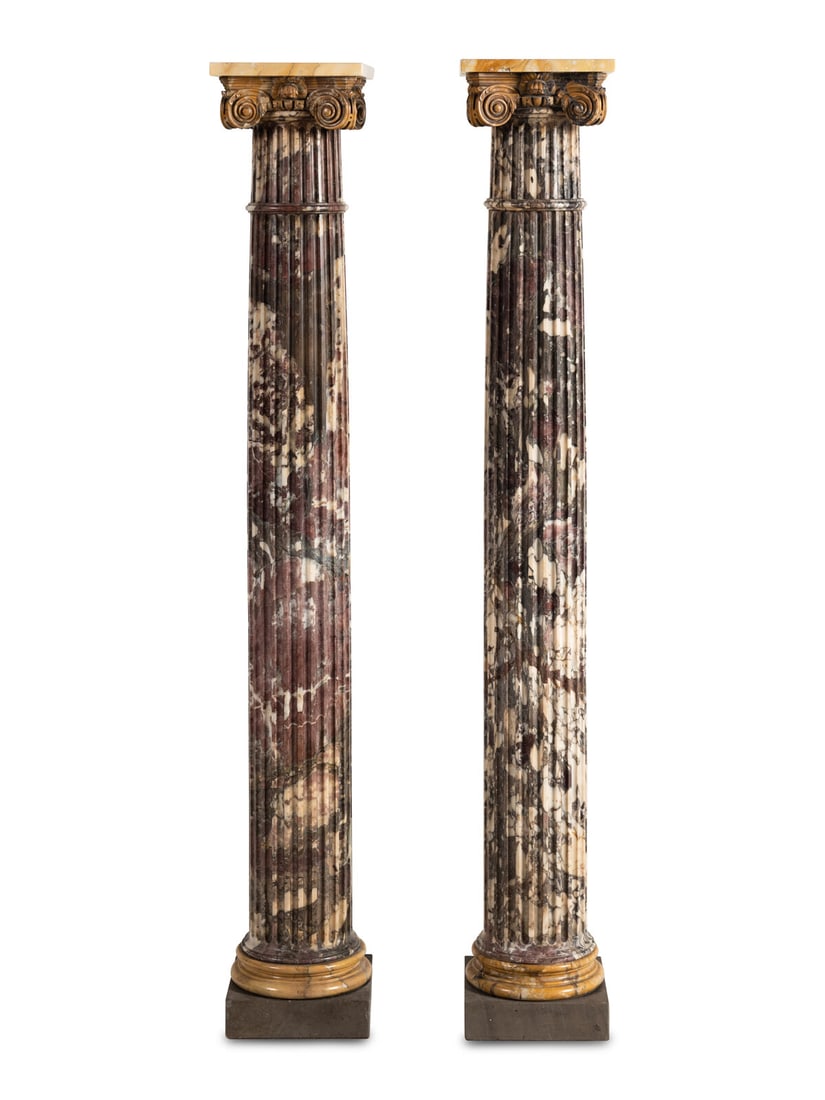 A Pair Of Italian Tri-color Marble Columns Auction