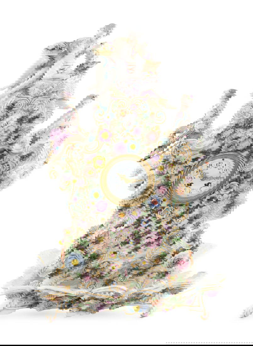 A Large German Porcelain Clock And Stand Auction