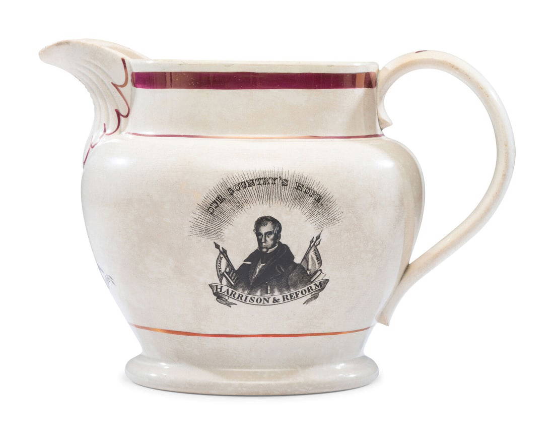 A Rare 'harrison And Reform' Strawberry Lustre Campaign Pitcher Auction