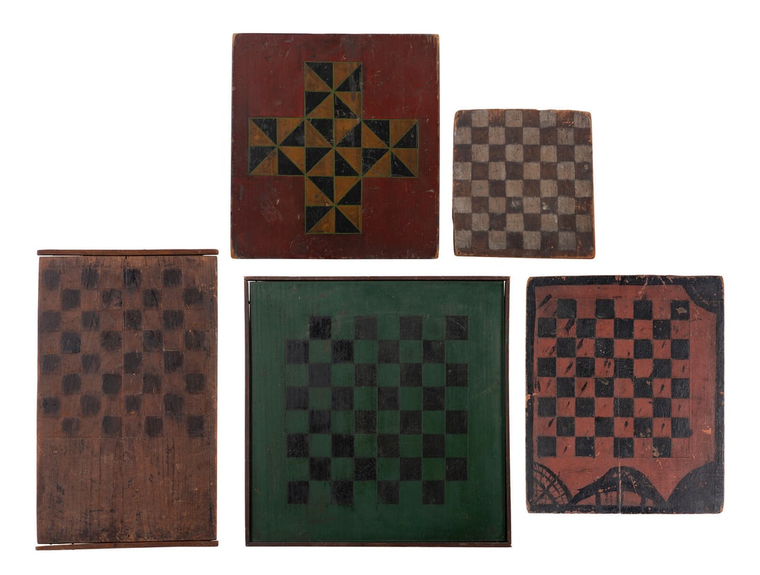 Five Paint Decorated Checkerboards Auction