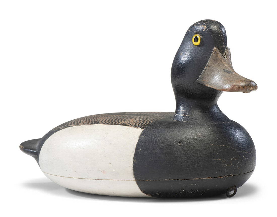 A Carved And Painted Wood Bluebill Drake Decoy, Attributed To Fred ...
