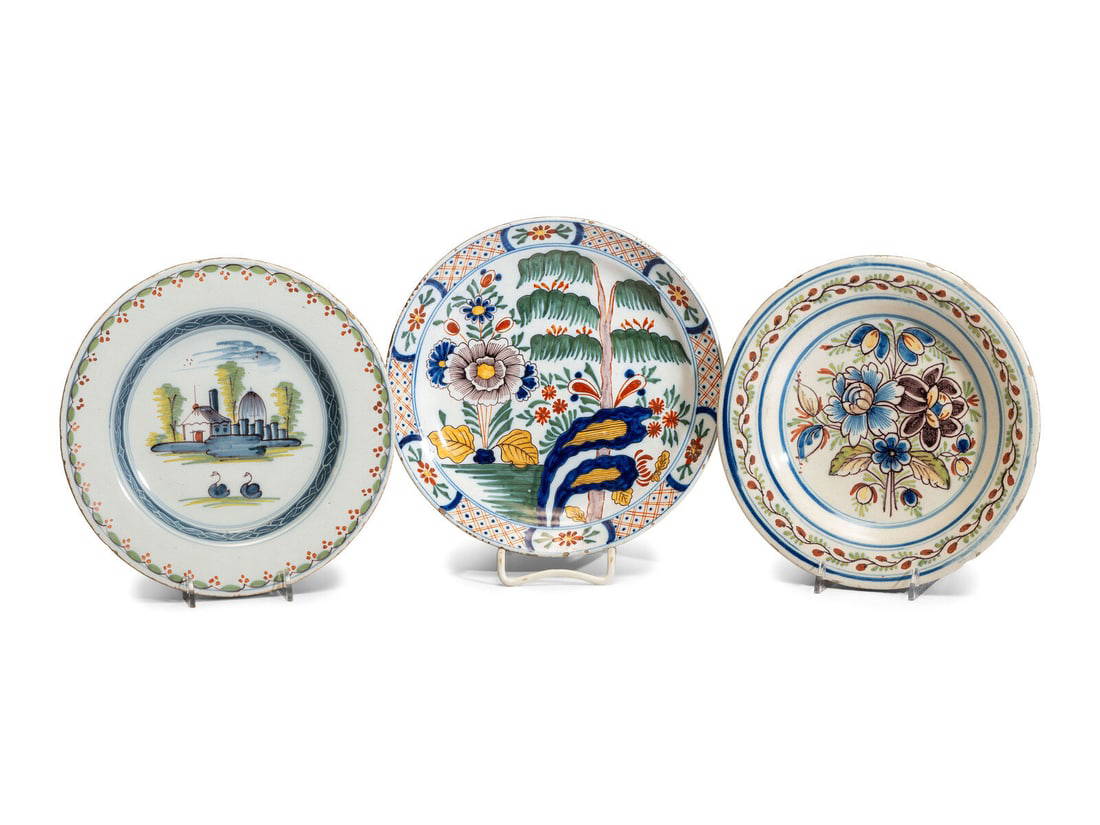 Three Polychrome Delftware Plates Auction
