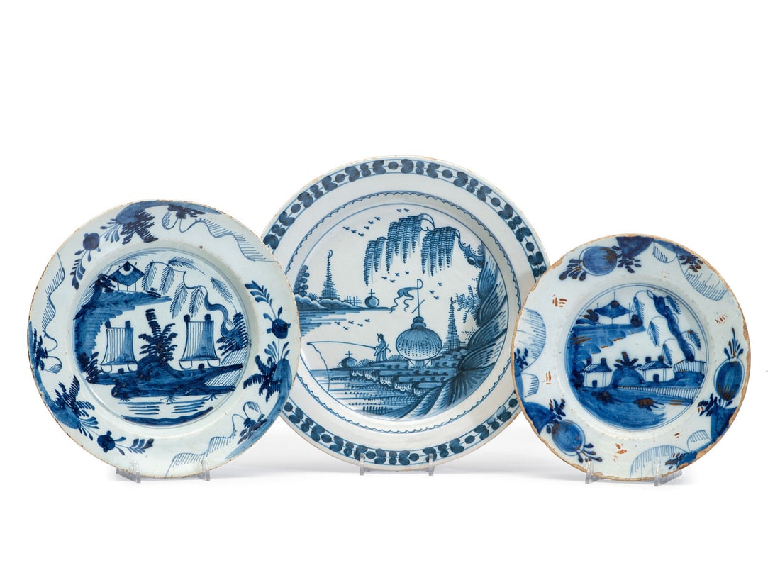 Three Delftware Chinese Export Style Plates Auction