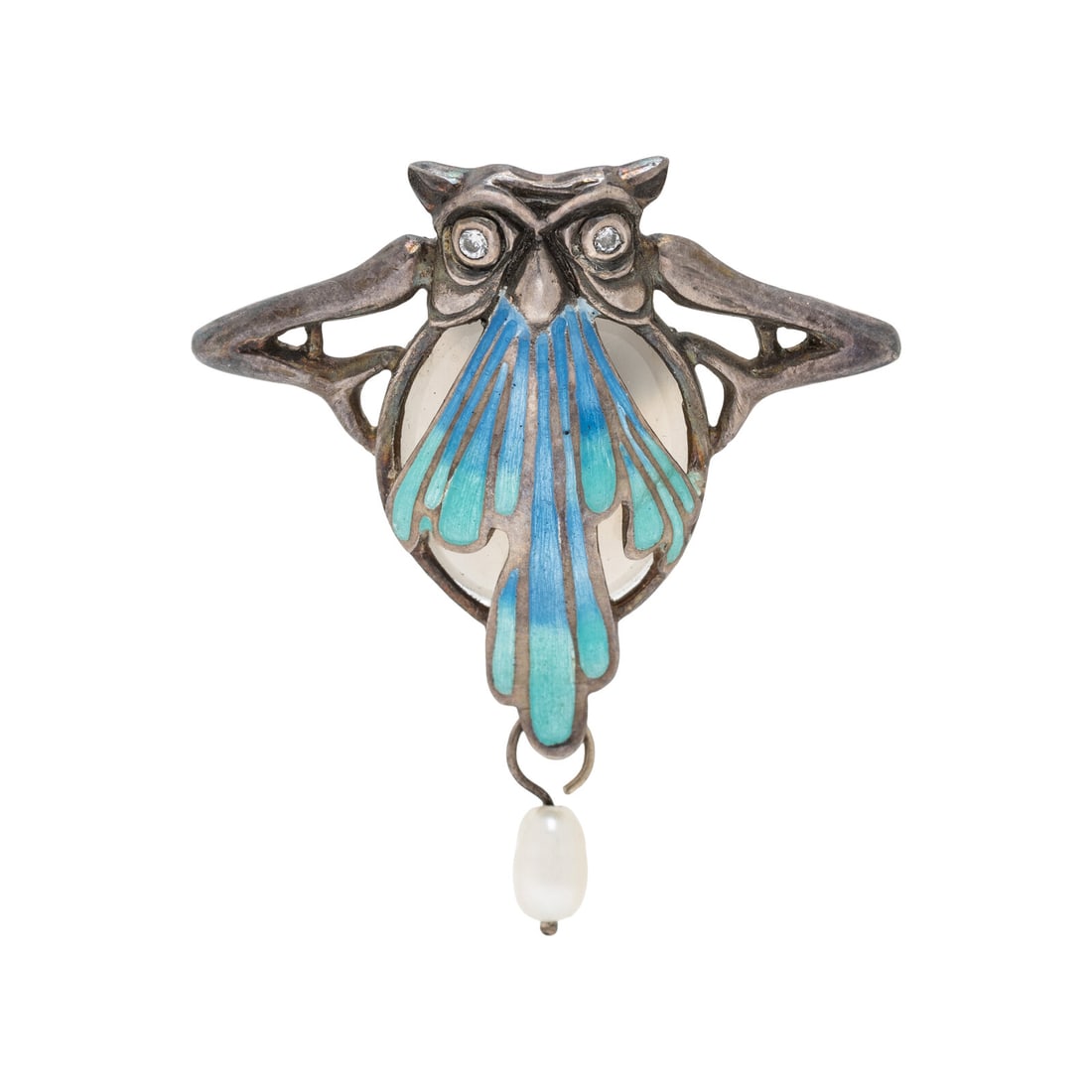 Mucha, Art Nouveau, Silver And Enamel Owl Pin Auction
