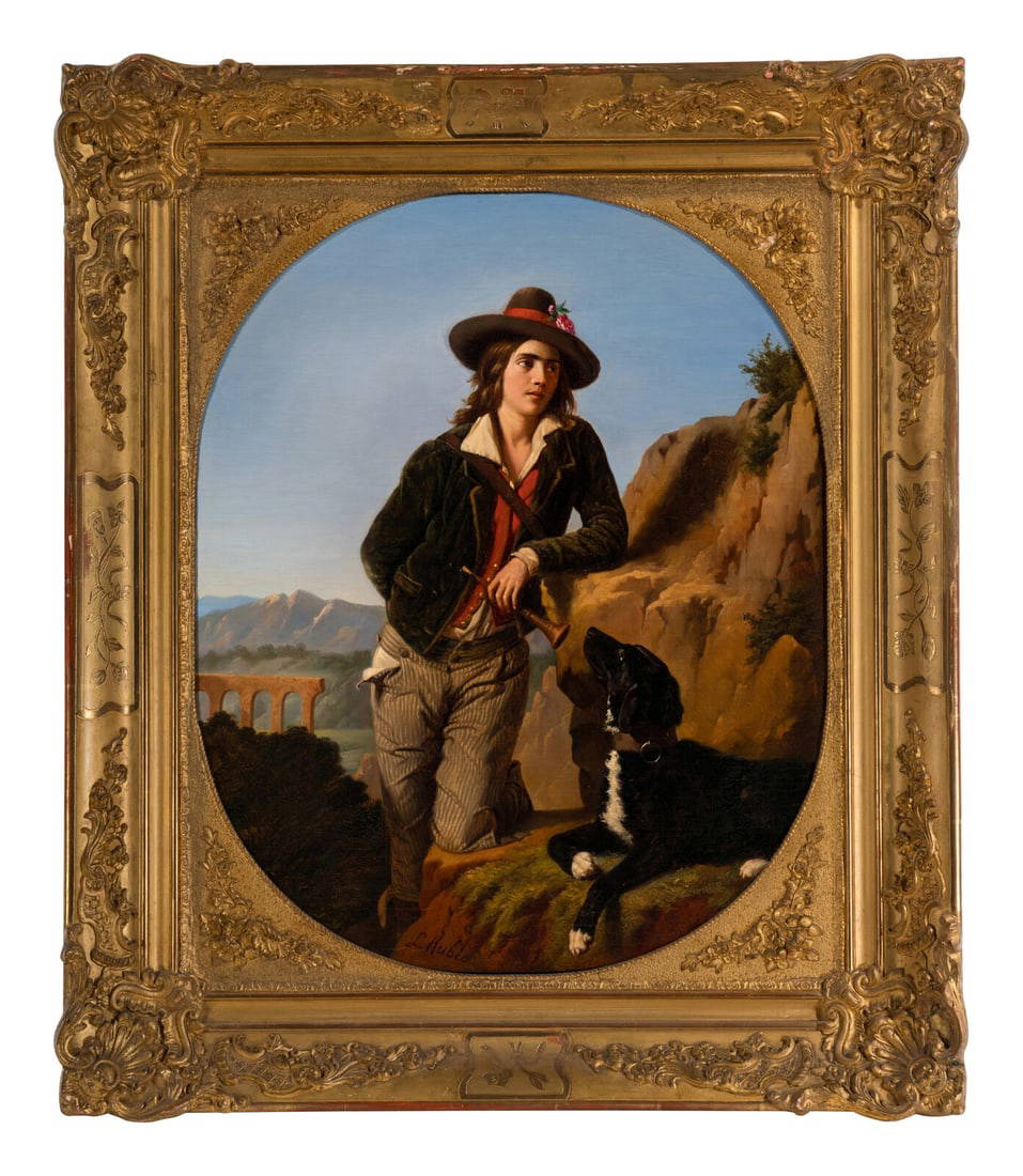 Luigi Rubio (italian, 1795-1882) Young Musician In A Landscape Auction