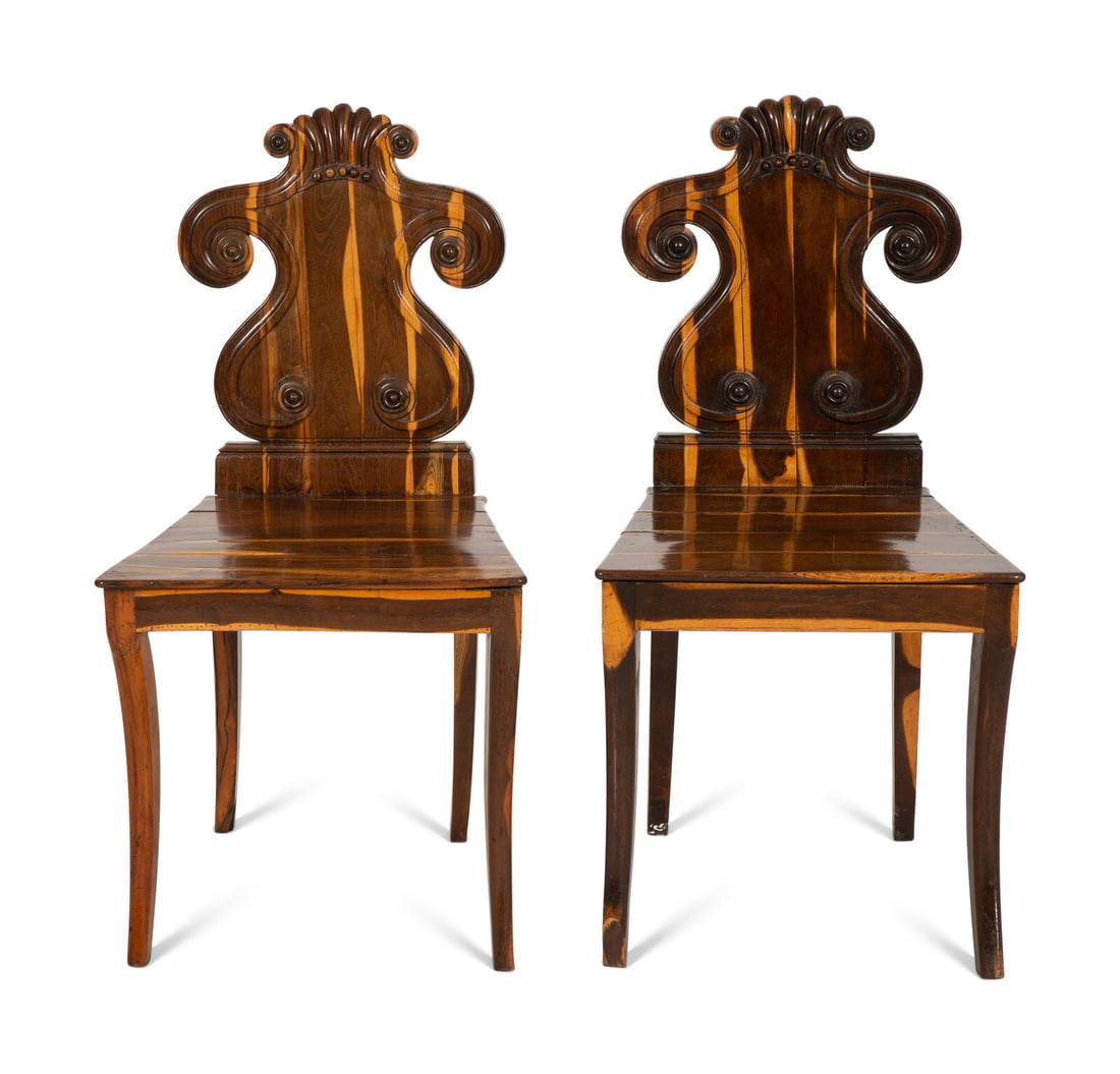 A Pair Of Regency Style Calamander Hall Chairs Auction