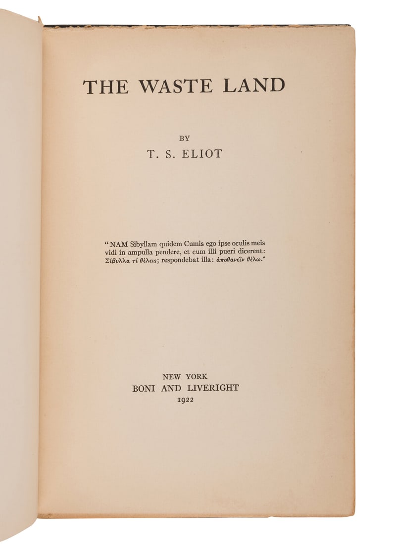 Eliot, T.s. The Waste Land. 1922. First Edition, Limited Issue, Number ...