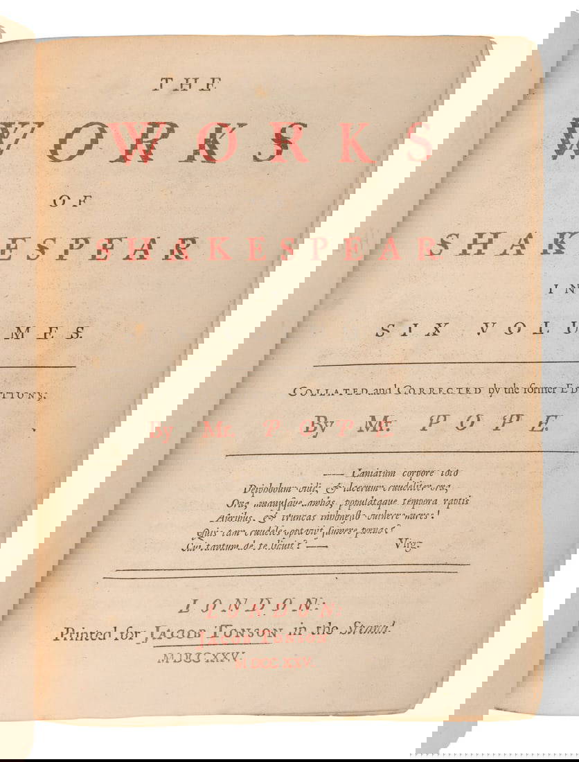 Shakespeare, William. The Works Of Shakespear. [1723]-1725. First ...