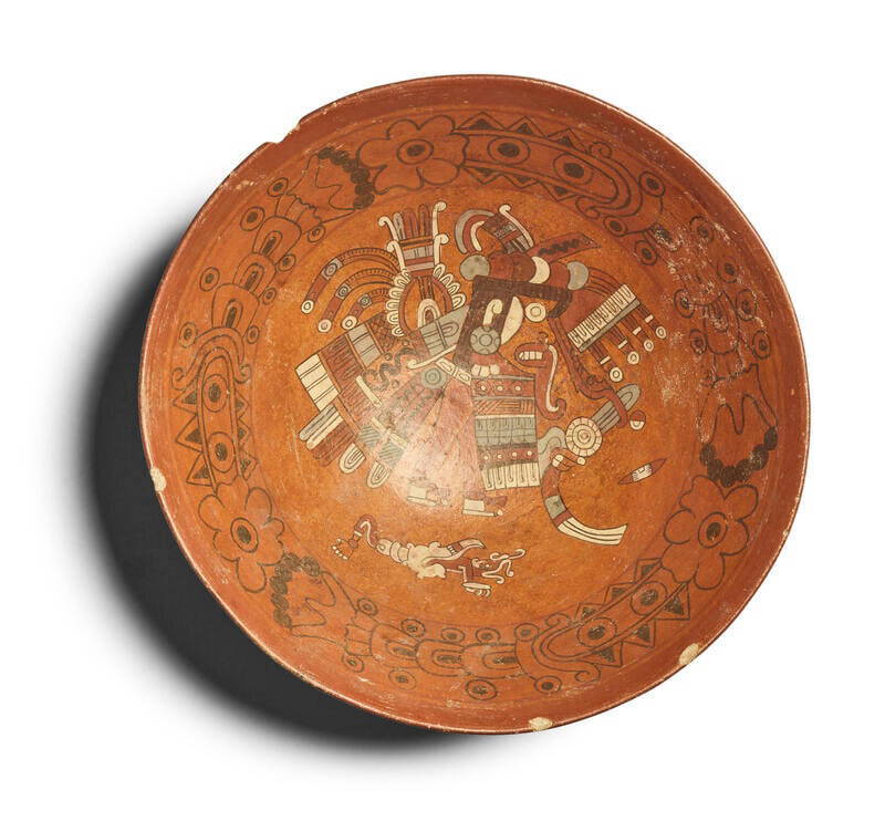A Maya Polychrome Terracotta Tripod Plate With Gods And Glyphs Auction