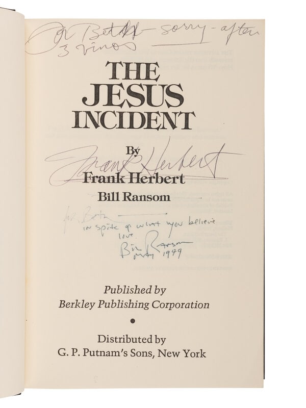 Herbert, Frank And Bill Ransom. The Jesus Incident. First Edition ...