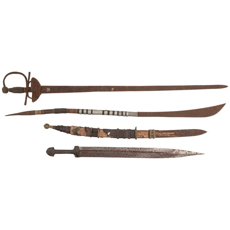 Lot Of 4 Ethnographic Swords Including: Kindjal, Panabas Sword ...