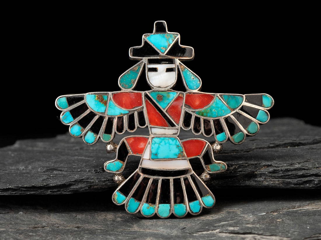 Frank Vacit (zuni, 1915-1999) Silver And Channel Inlay Knifewing Pin ...