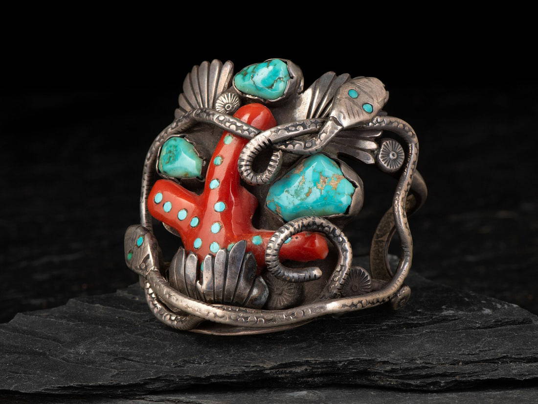 Dan Simplicio, Attributed (zuni, 1917-1969) Serpent Cuff Bracelet, Set ...