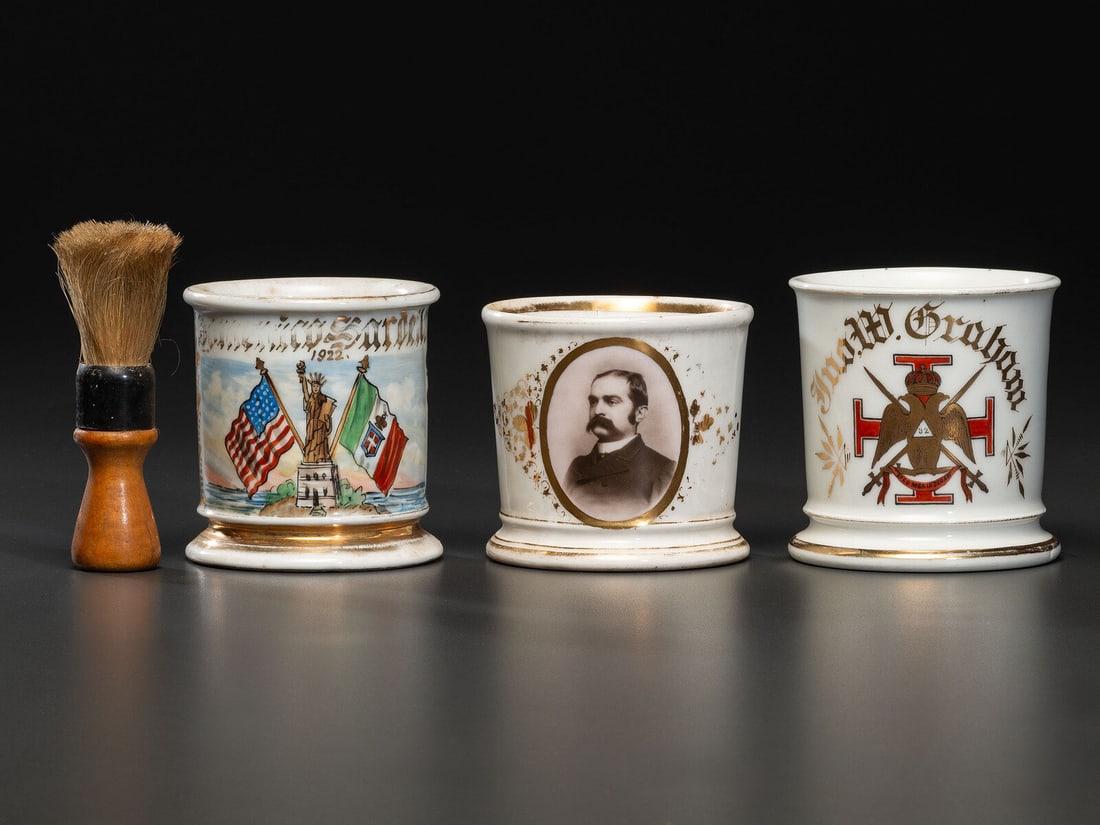 Three Porcelain Shaving Mugs Auction