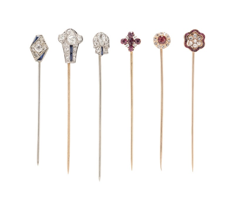 Antique, Collection Of Ruby, Sapphire, And Diamond Stick Pins Auction