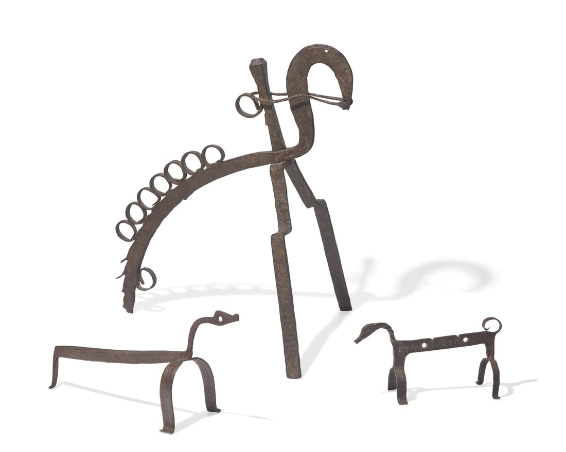 A Group Of Three Wrought Iron Spit Holders, French Or Basque Region ...