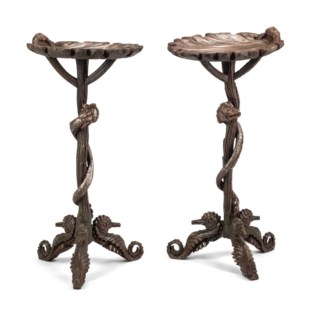 A Pair Of Venetian Grotto Style Paint Decorated Stands Auction