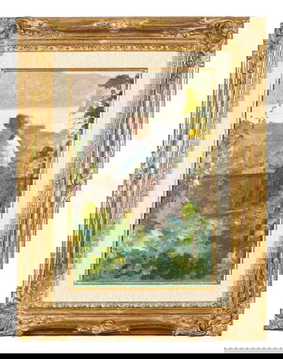 Georges Jules Ernest Binet (french, 1865 1949) Lady At Garden Wall