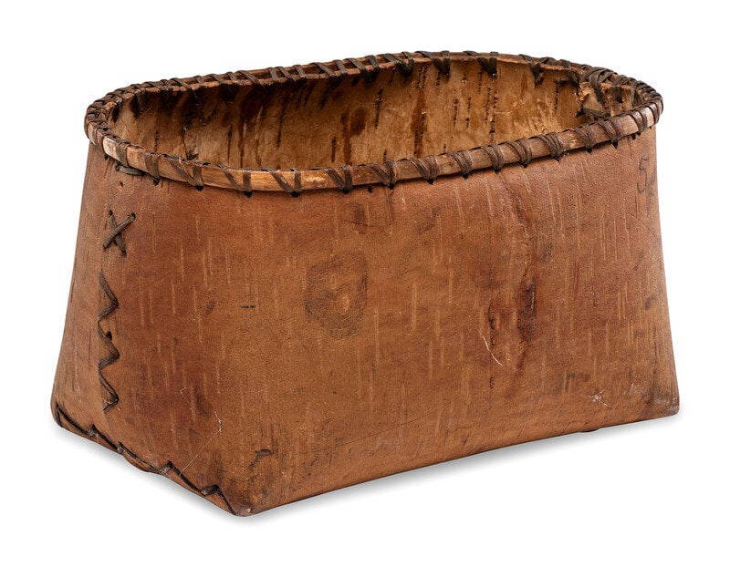 Northwest Coast Cedar Bark Clam Bag And Nootka Birchbark Container Auction