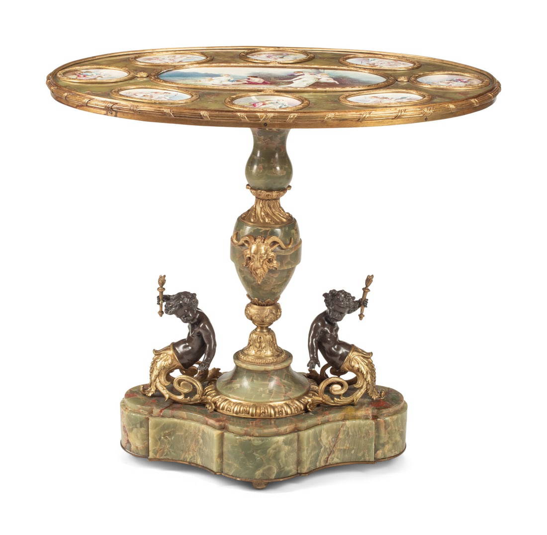 A Napoleon Iii Gilt Bronze Mounted Onyx And Porcelain Plaque-inset ...