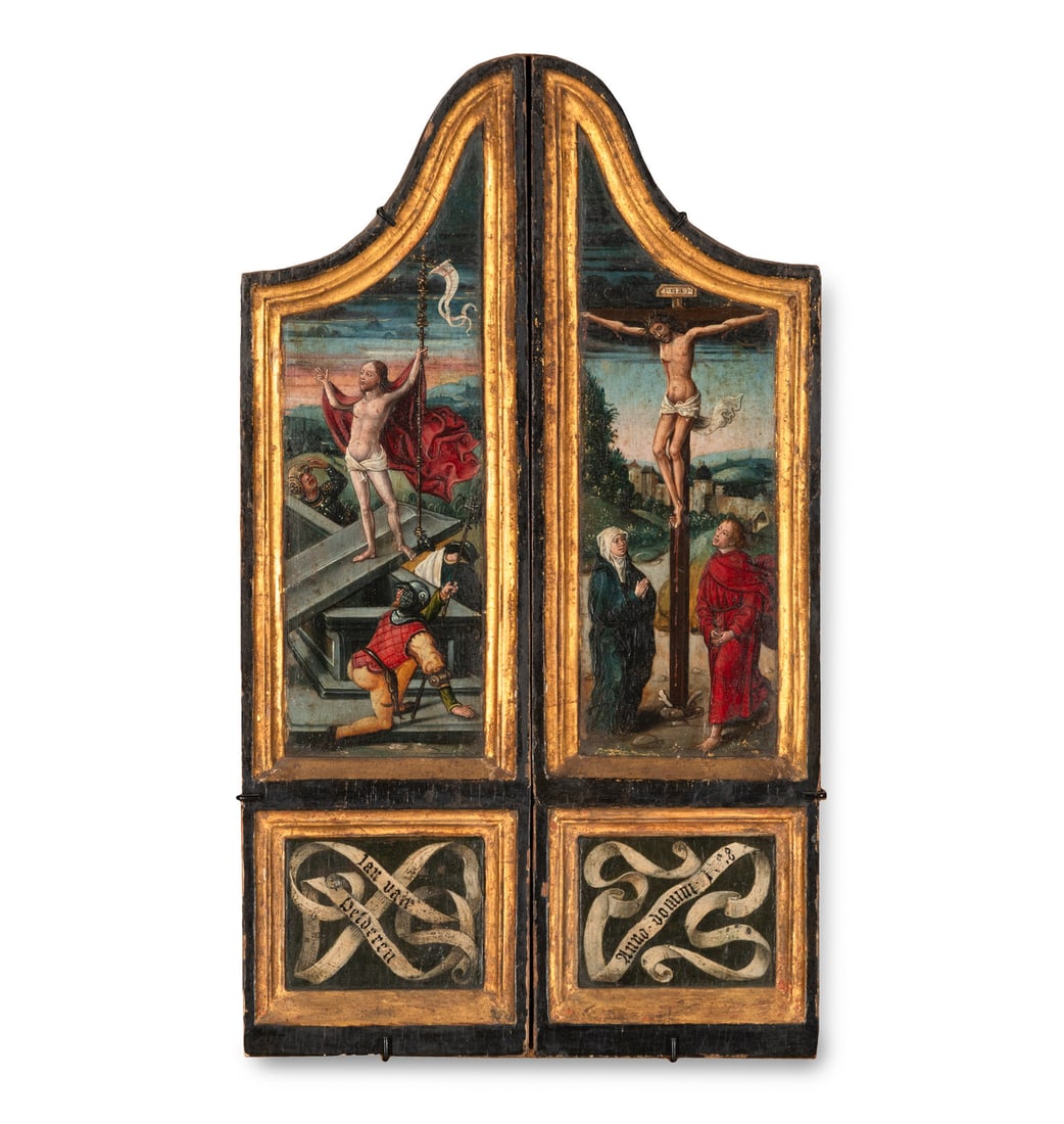 Netherlandish School, 16th Century Crucifixion, Resurrection (two Wings Of A Triptych) Auction