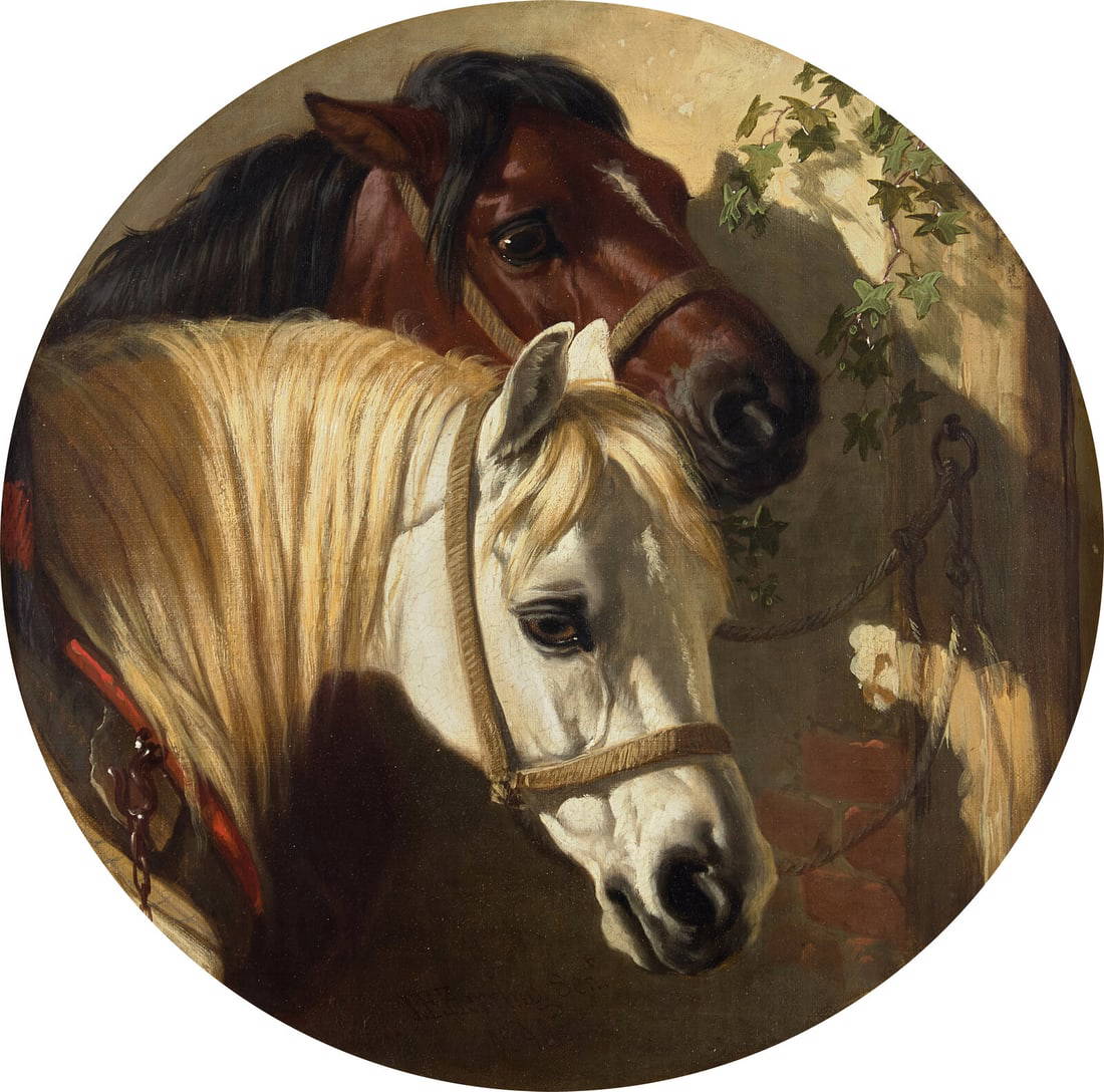 John Frederick Herring The Elder (british, 1795-1865) Horses In Profile ...