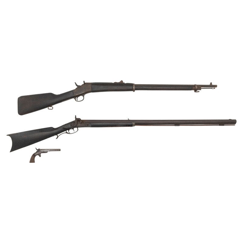 3 Antique Guns: Remington Rolling Block Rifle, Half-stock Percussion ...