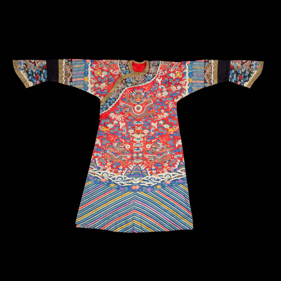 A Chinese Red Ground Kesi Silk Dragon Robe, Jifu, 19th Century 清晚期 紅 ...