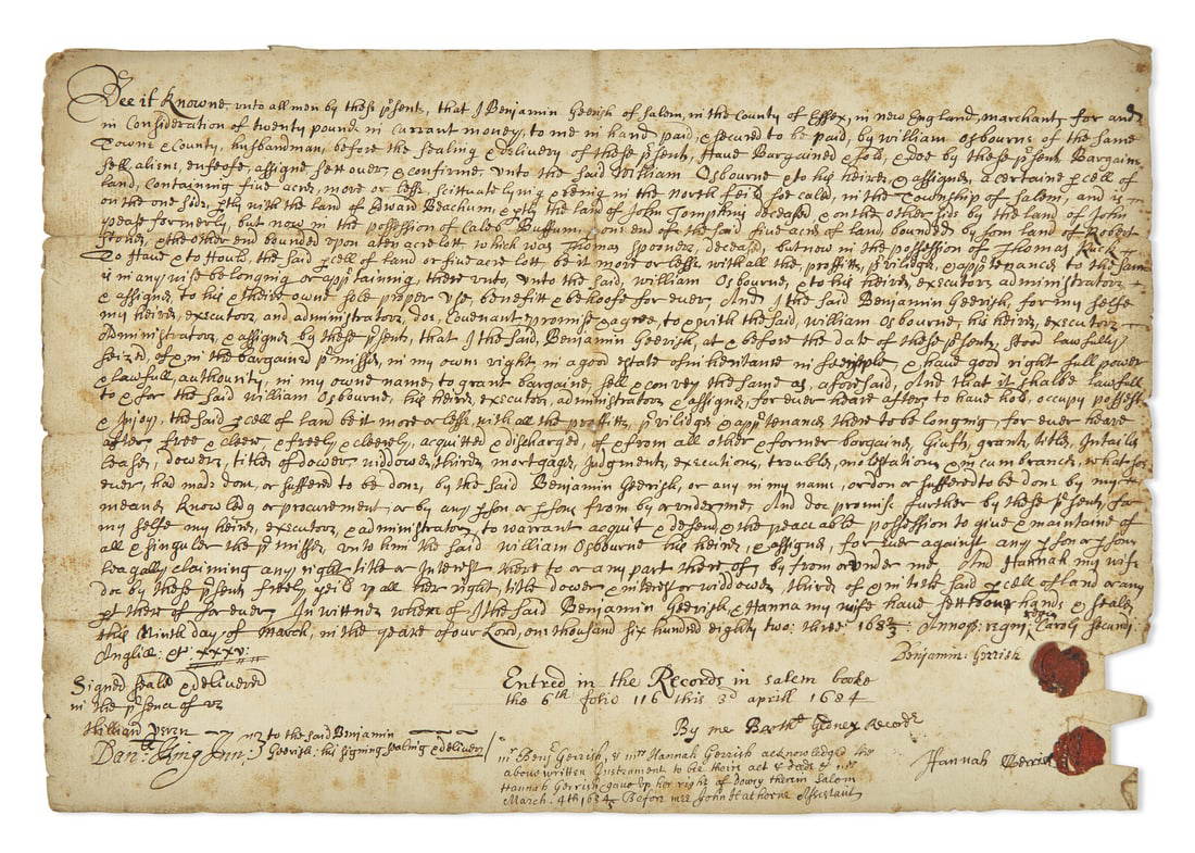 ?[americana] [salem Witch Trials] Hathorne, John, And Bartholomew ...