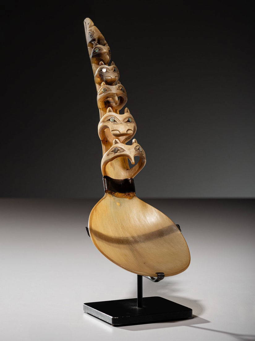 Tlingit Big Horn Sheep Spoon, With Totemic Imagery Auction