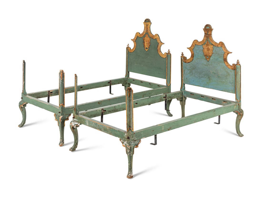 A Pair Of Venetian Style Painted And Parcel Gilt Twin Beds Auction
