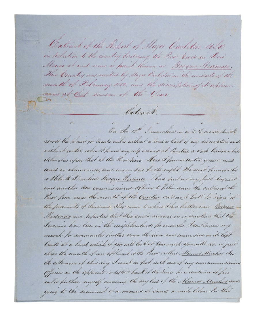 [western Americana]. Carleton, Major General James Henry (1814-1873 ...