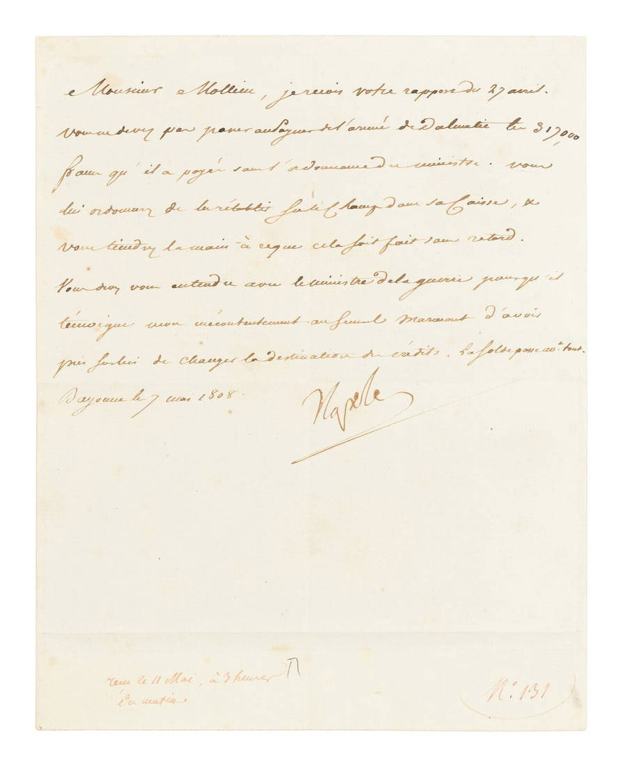 Bonaparte, Napoleon (1769-1821). Autograph Note Signed ("napoleon") To ...