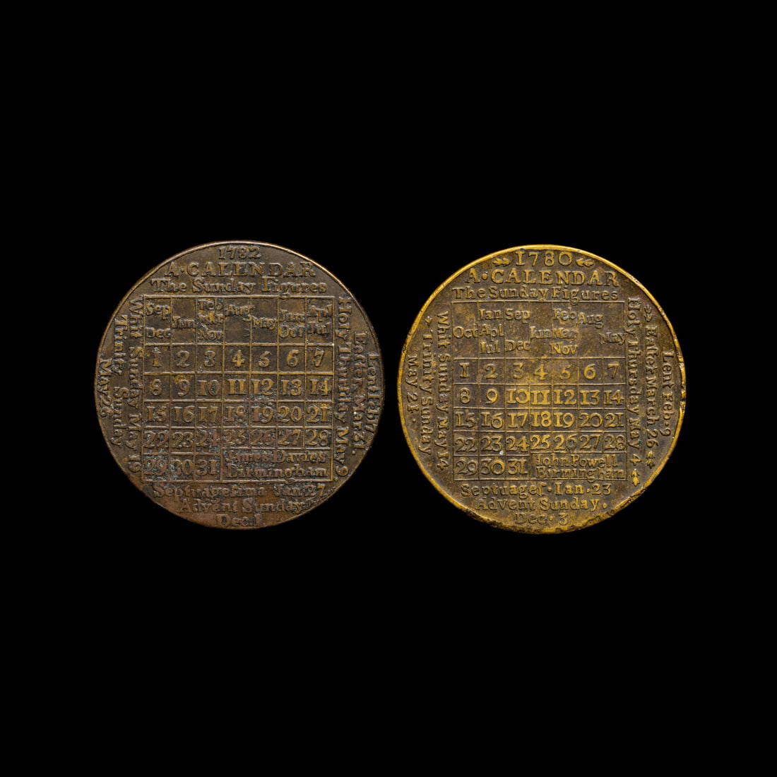 [exomunia] A 1780 And 1782 Calendar Medal Auction