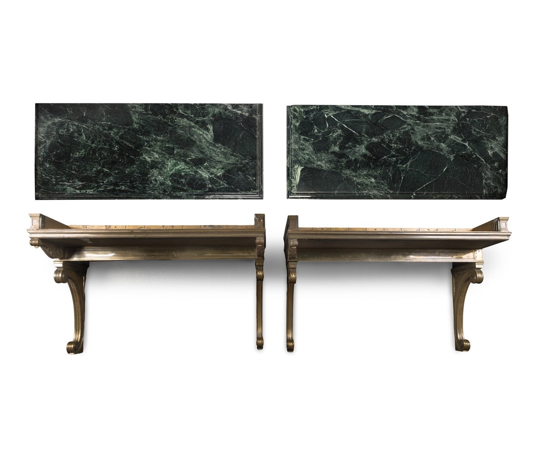 A Pair Of Neoclassical Style Gilt Bronze And Marble Console Tables ...