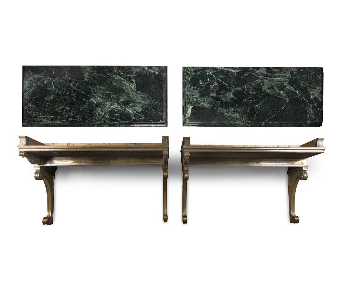 A Pair Of Neoclassical Style Gilt Bronze And Marble Console Tables ...