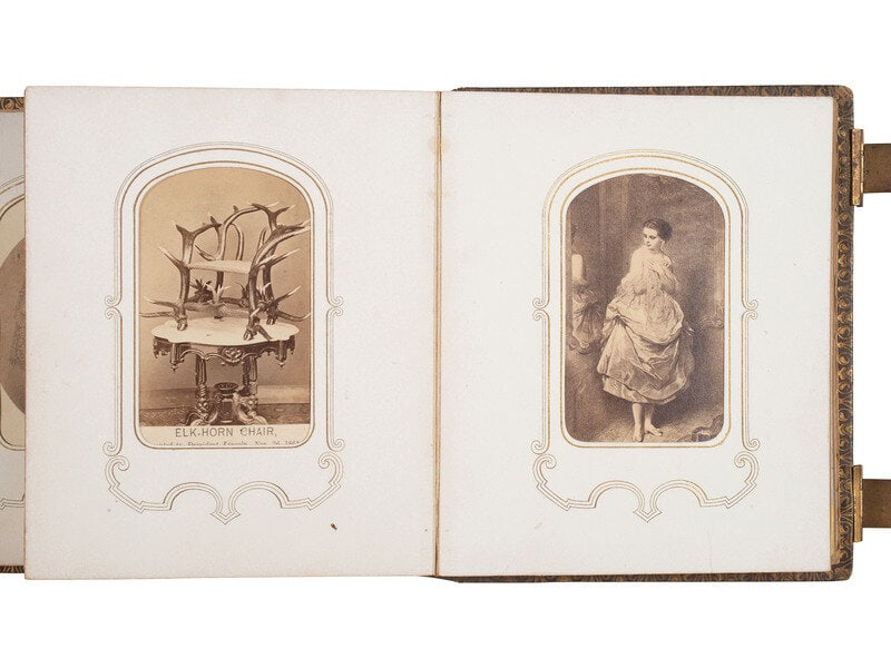 [early Photo] Cdv Album Incl. Image Of Lincoln's Elk-horn Chair, With ...