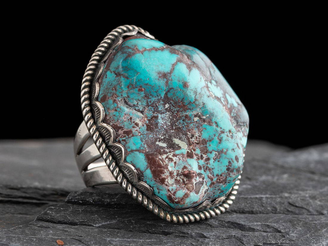 Perry Shorty (diné, B. 1964) Large Silver And Turquoise Nugget Ring Auction