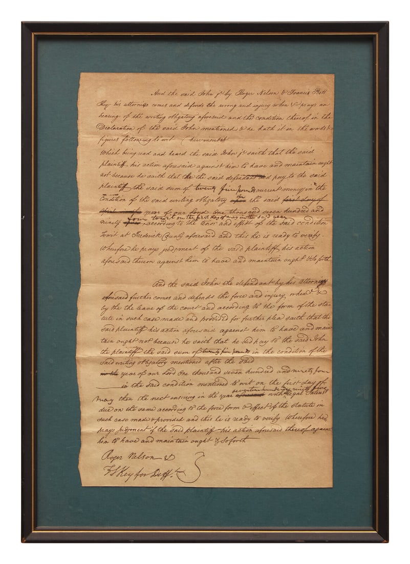 Key, Francis Scott. Autograph Document, Signed Auction
