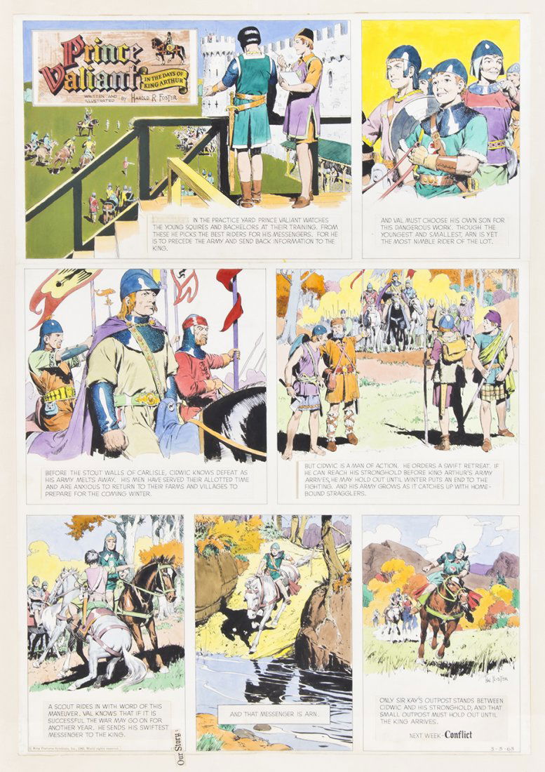 (COMIC ART) FOSTER, HAROLD R. Prince Valiant, 7-panel