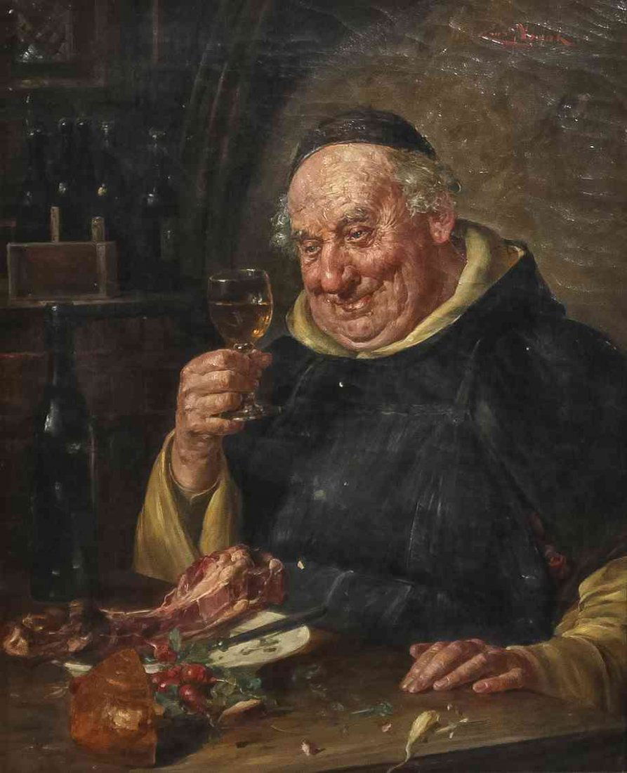 Ernst Nowak, (Austrian, 1851-1919), Monk at Dinner