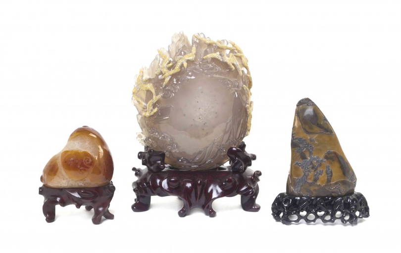 Three Chinese Carved Hardstone Boulders, Height Of