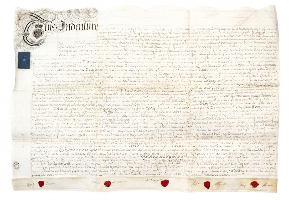 (mss) Six British Land Indentures On Vellum, 1627 1839.